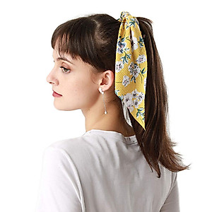 12 Pcs Hair Scarf/ Scrunchies Chiffon Floral Ponytail Holder Scrunchy Bands Ties 2 in 1 Vintage Accessories for Women Girls