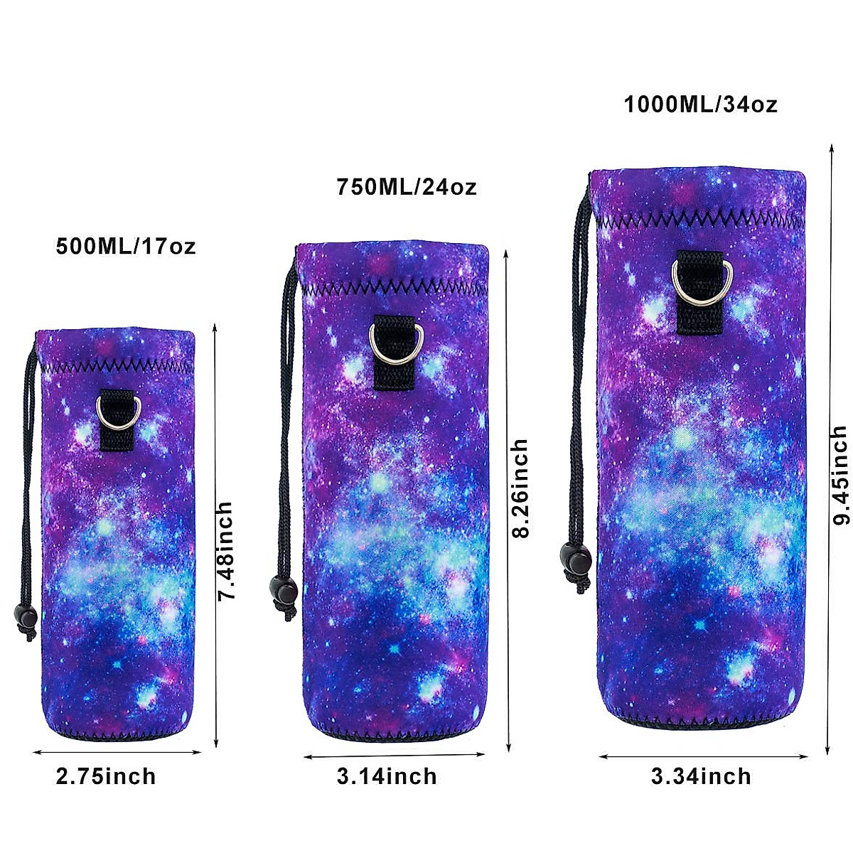 AORTDES Water Bottle Sling Case Bag Carrier Holder - 500ML/16.9oz Neoprene Water Bottle Sleeve Strap Cooler Cover Pouch for Men Women Travel Camping Walking Hiking Running(Purple Galaxy)