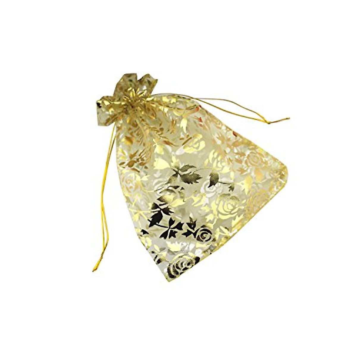 QIANHAILIZZ 100 Pack 7 x 9 Inch Drawstring Flower Heart Bags Organza Jewelry Gift Pouch Candy Pouch Drawstring Wedding Favor Bags (Gold Flower)