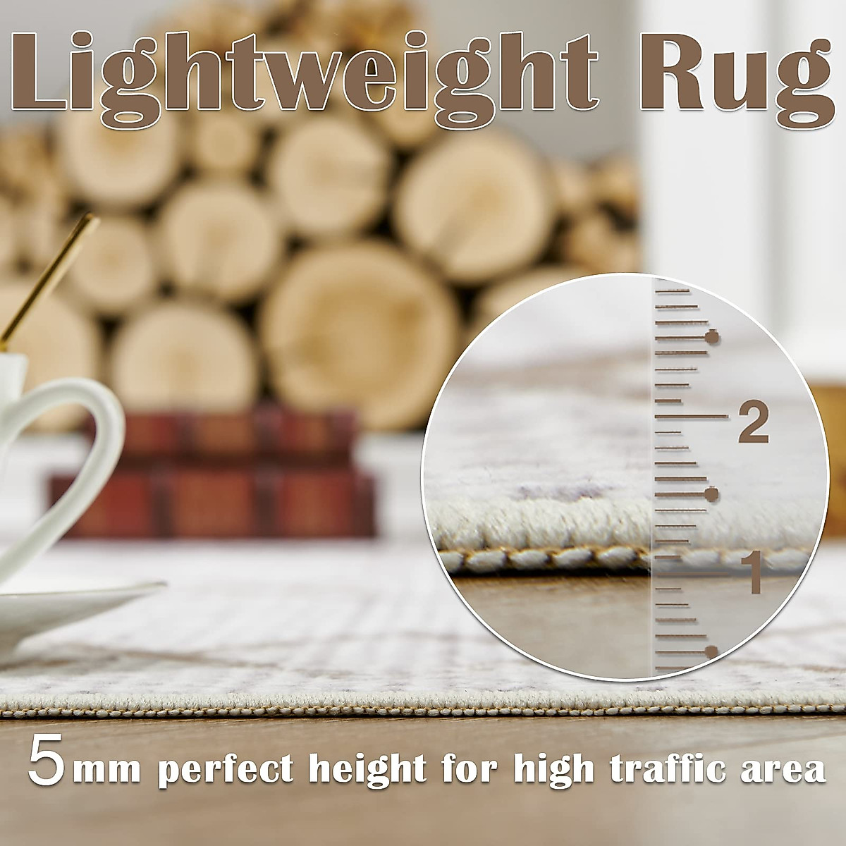 jinchan Moroccan 5x7 Area Rugs for Bedroom - Machine Washable Soft Modern Geometric Stain Resistant Non-Slip Ultra-Thin Low-Pile Faux Wool Carpet for Living Room Kitchen Dining Room (5x7ft,Taupe)