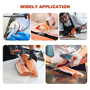 VLOXO Cordless Electric Fillet Knife with 4 Ti-Nitride S.S. Coated Non-Stick Blades & 2 Batteries Safe Lock Non-Slip Grip Handle Rechargeable Electric Fishing Knife Outdoor Edge Knife for Fishing