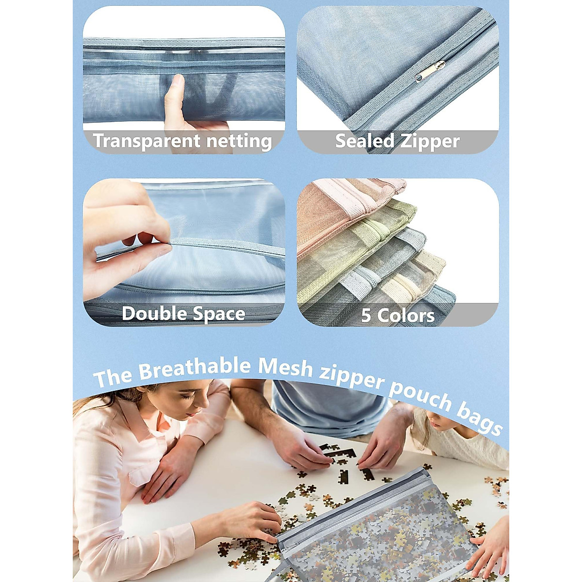 SHAPERME A4-2Layers 10 Pack Colored Mesh Zipper Pouch Bags, Double-Layer Nylon Puzzle Building Block Sets Toy Storage & Organization, Breathable See Through Zipper Pouch