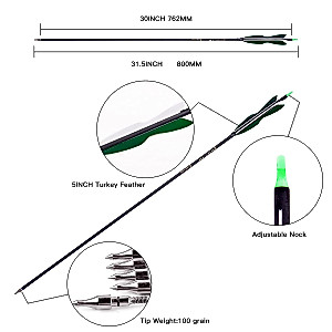 LWANO 30Inch Carbon Arrow Archery Hunting/Targeting Practice Arrows with 5" Turkey Feathers for Compound Recurve Longbow 12Pack
