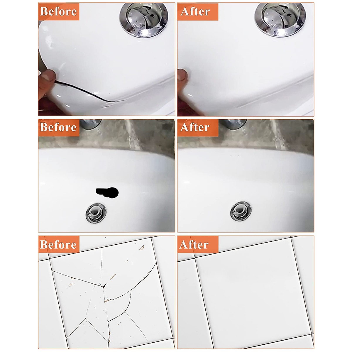 Bath Repair Kit White, Endhokn Enamel, Porcelain, Acrylic, Fiberglass, Ceramic Sink, Tub Tile Toilet Shower Kit & Tray & Chip & Pedestal Crack Hole Scratches Repair
