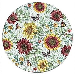 CounterArt Sunflower Splendor 4mm Heat Tolerant Tempered Glass Lazy Susan Turntable 13" Diameter Cake Plate Condiment Caddy Pizza Server