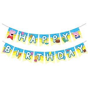 Treasures Gifted Officially Licensed Peppa Pig Birthday Banner - Peppa Pig Happy Birthday Banner - Peppa Pig Birthday Party Supplies - Peppa Pig Party Decorations - Peppa Pig Banner