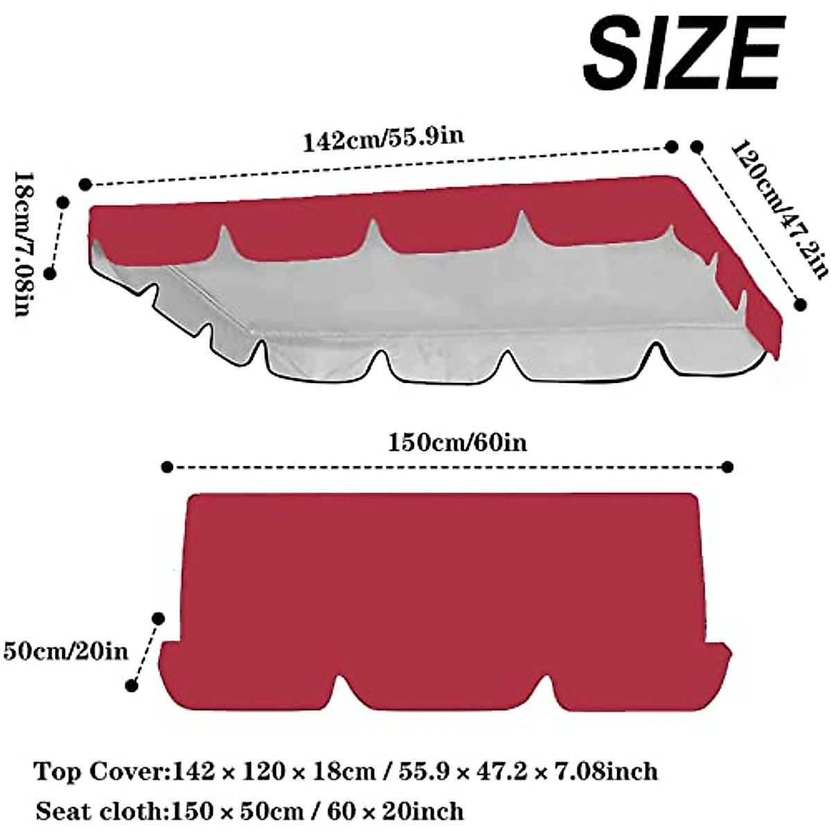XYQSBY Patio Swing Canopy Set, 55.9 inches All Weather Protection Waterproof Top Cover, Swing Replacement Awning Canopy Covers for Swing Chair Outdoor Garden Furniture (Two-Seater Red)