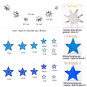Decor365 Blue Silver Star Party Decoration Kit Metallic Glitter 3D Star Garland Twinkle Little Star Cutouts Starry Party Supplies Hanging Decor for Birthday Baby Shower Graduation Wedding Ramadan