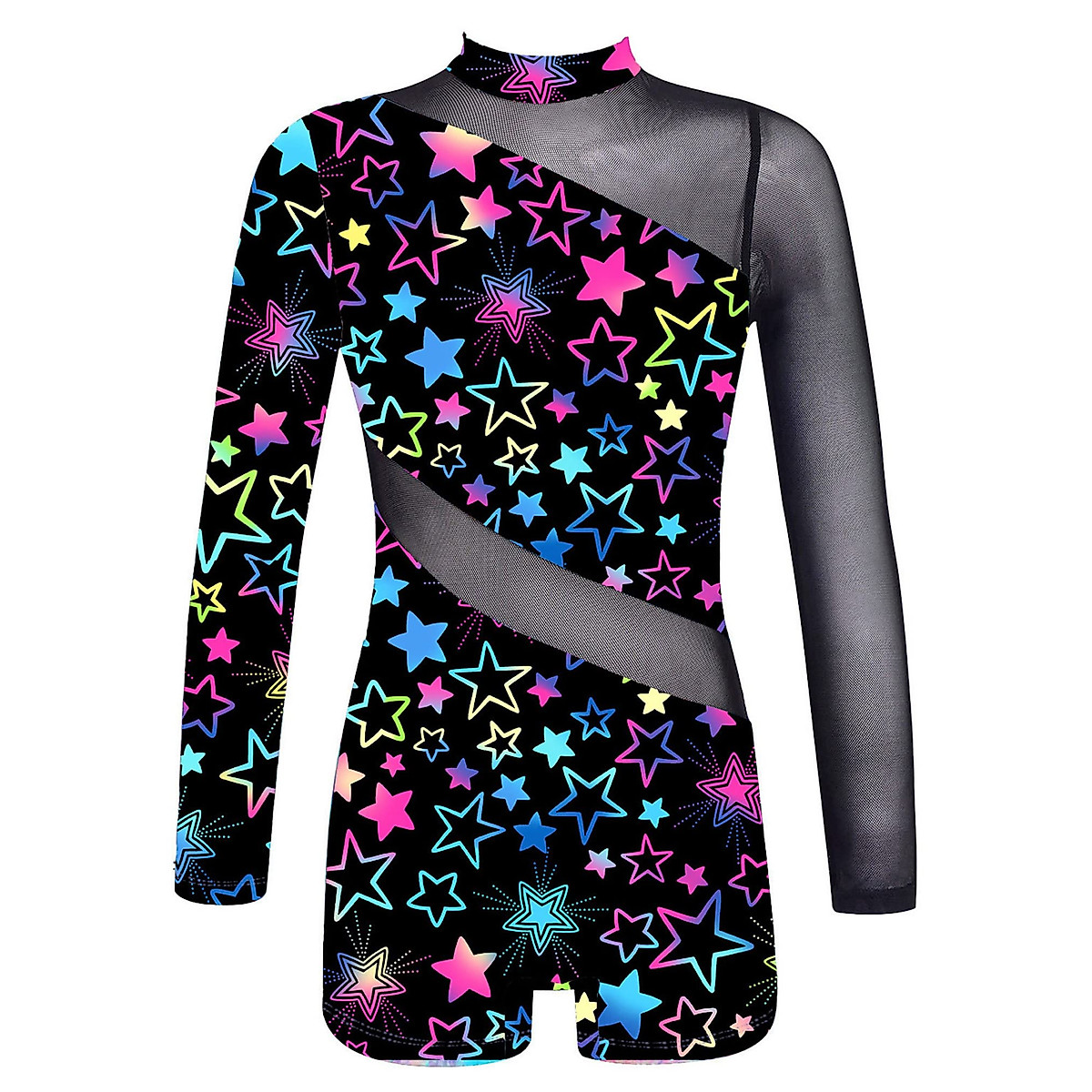 TiaoBug Kids Girls Long Sleeves Colourful Print Dance Leotard Gymnastics Romper One Piece Dancewear Pink&Blue 8 Years