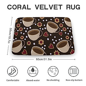 GemGam Retro Coffee Sugar Kitchen Mat Non Slip Washable Absorbent Quick Dry Heart Flower Bath Mat Soft Thick for Kitchen Bathroom Living Room Bedroom Entrance Laundry 20"x32"