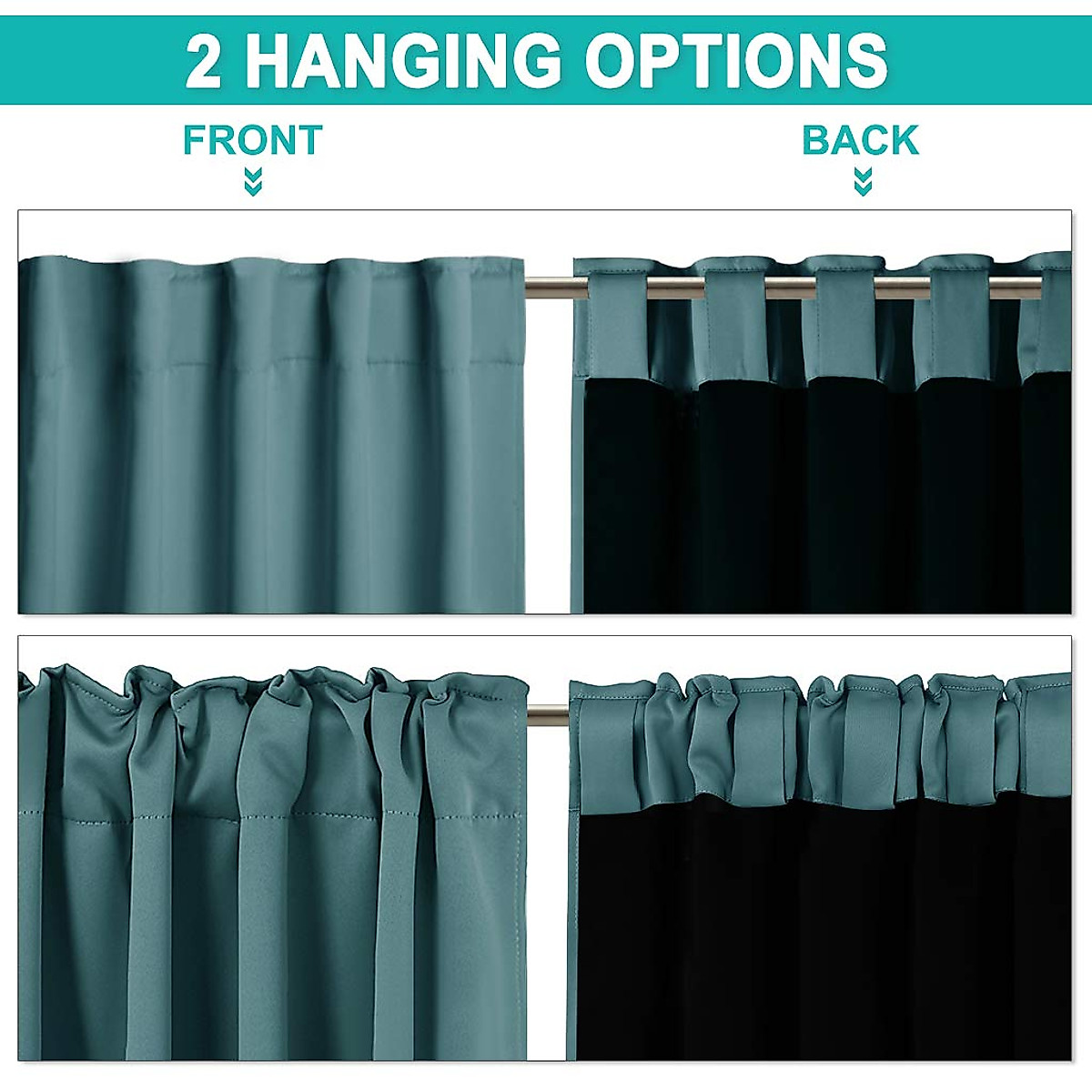 NICETOWN 100% Blackout Blinds, Laundry Room Decor Window Treatment Curtains, Thermal Insulated Energy Smart Drapes and Draperies for Villa, Hall and Studio, Sea Teal, Set of 2, 52 inches x 95 inches