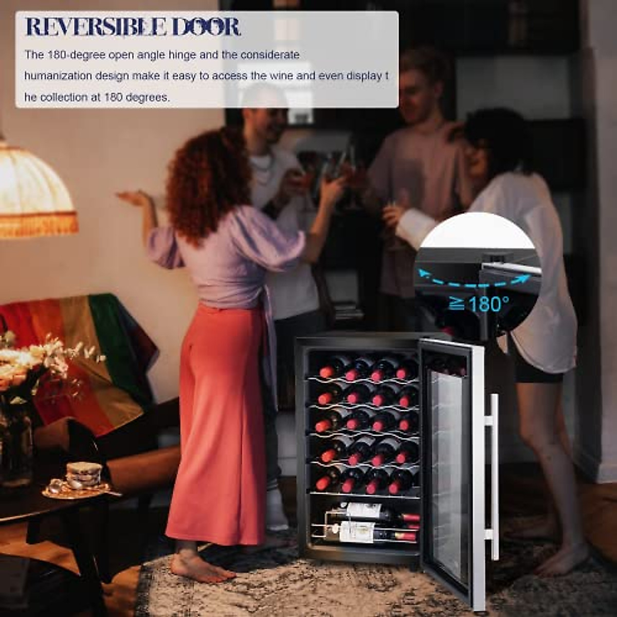 Kalamera Mini Fridge Wine Cooler, 24 Bottle Compressor Freestanding Wine Refrigerator - Single Zone with Stainless Steel Glass Door for Home, Office, Bar, 41°F to 64°F, Drink Fridge.