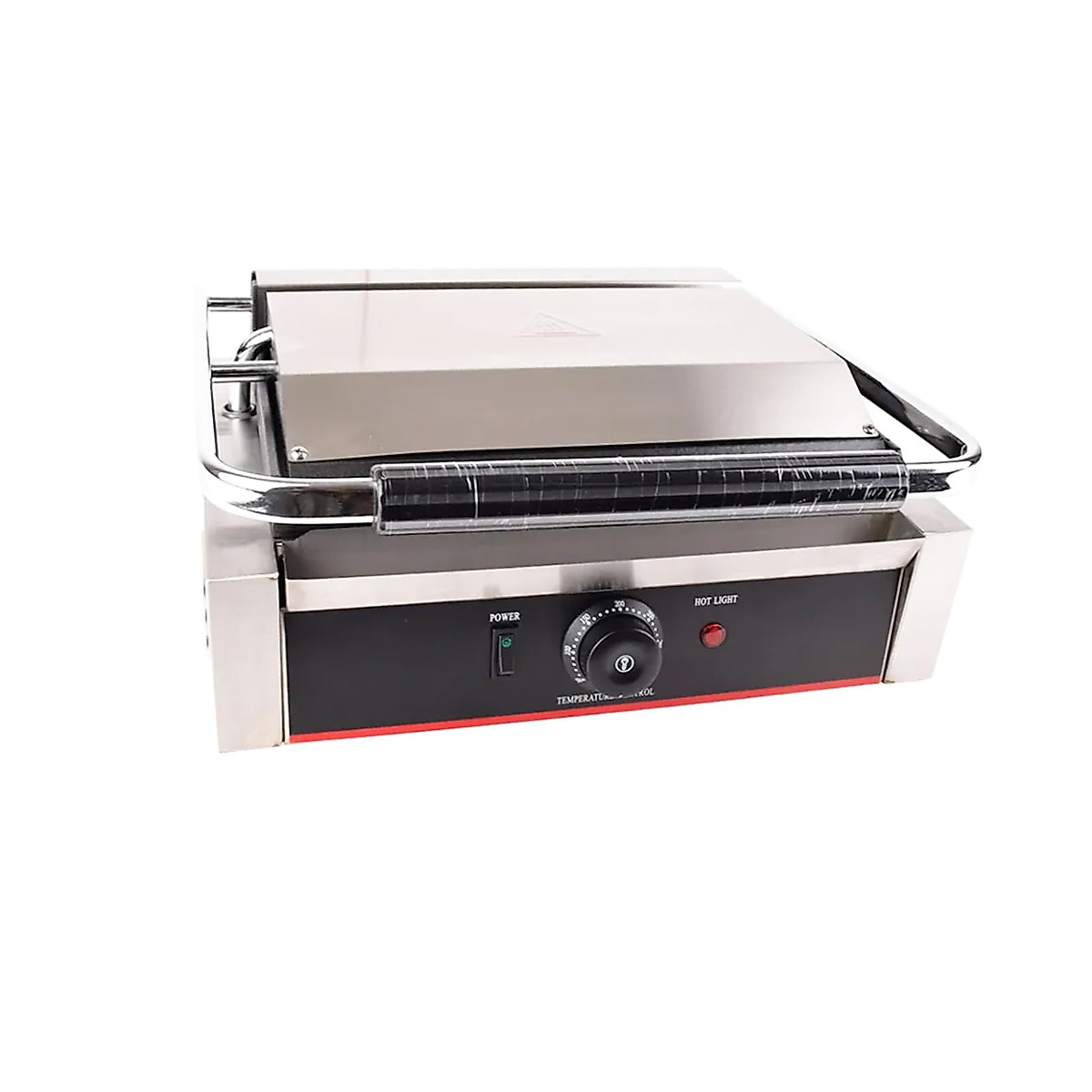 Commercial Panini Contact Grill Large Sandwich Press Panini Maker Machine Electric With Ribbed Top And Bottom Plate (Ribbed Top&Smooth Bottom)