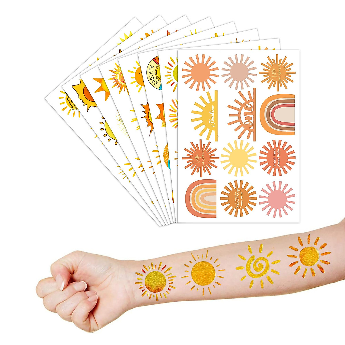 Sun Tattoo Temporary Tattoos Theme Birthday Party Decorations Supplies Favors Cute Stickers 8 Sheets 96 PCS Gifts for Kids Boys Girls Classroom Rewards Prizes Christmas