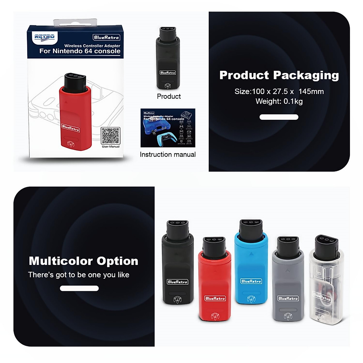 BITFUNX RetroScaler N64 Wireless Controller Adapter - Supports N64 Game Console, Compatible with PS3/PS4/PS5, Xbox One S, Series X/S, Switch Pro Bluetooth Controllers