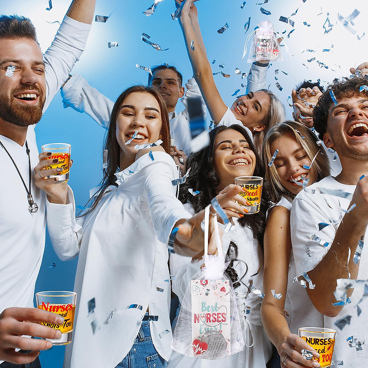 FoldTier 48 Pieces Nurse Gifts Include 12 Nurse Shot Glasses 1.8 Oz 12 Keychains 12 Gift Bags 12 Cards Nurse Appreciation Gifts for Nursing Students Graduation Gift Funny Birthday Presents School Gift