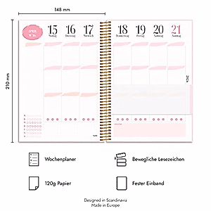 Burde Calendar 2023 2024 Life Planner Pink | August 25 2023 to Jul 31 2024 | in German | 120 gsm Paper | Pink | 21.5 x 16 cm | Weekly Planner | With Stickers