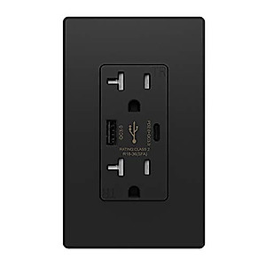ELEGRP 36W Quick Charge USB Wall Outlet, Type A & Type C Power Delivery and Quick Charge for iPhone/iPad/Samsung/LG/HTC/Android, 20A USB Receptacle, UL Listed, w/Wall Plate, 1 Pack, Matte Black