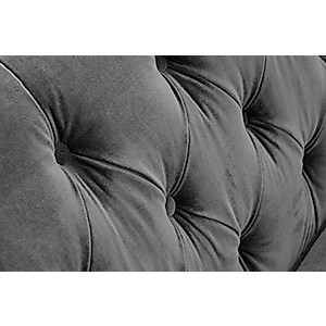 Iconic Home Clark Sofa Button Tufted Velvet Walnut Finish Swoop Arm Wood Frame with Polished Metal Legs, Modern Contemporary, Grey