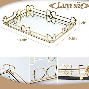Mirror Tray, Gold Perfume Tray, Large Decorative Tray, Metal Jewelry Tray, Makeup Perfume Holder Organizer for Dresser, Vanity, Bathroom 13.8 "X9.8 X2