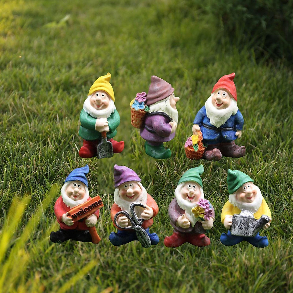Serenable 7pcs Funny Garden Gnome Resin Ornaments Crafts Micro Landscape Moss Bonsai Decoration Home Decoration Ornaments