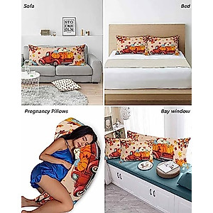 Edwiinsa Thanksgiving Pillow Covers Standard Size Set of 2 Bed Pillow, Fall Pumpkin Maple Leaf Truck Burlap Plush Soft Comfort for Hair/Skin Cooling Pillowcases with Envelop Closure 20''x26''