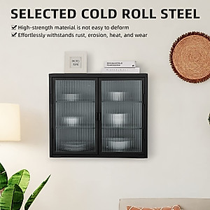AOCOROE Bathroom Cabinet Wall Mounted with 2 Glass Doors, 3 Metal Shelves, Metal Hanging Cabinet, Wall Cabinets w/Doors & Detachable Shelves for Office, Dining Room Living Room Kitchen Bathroom,Black