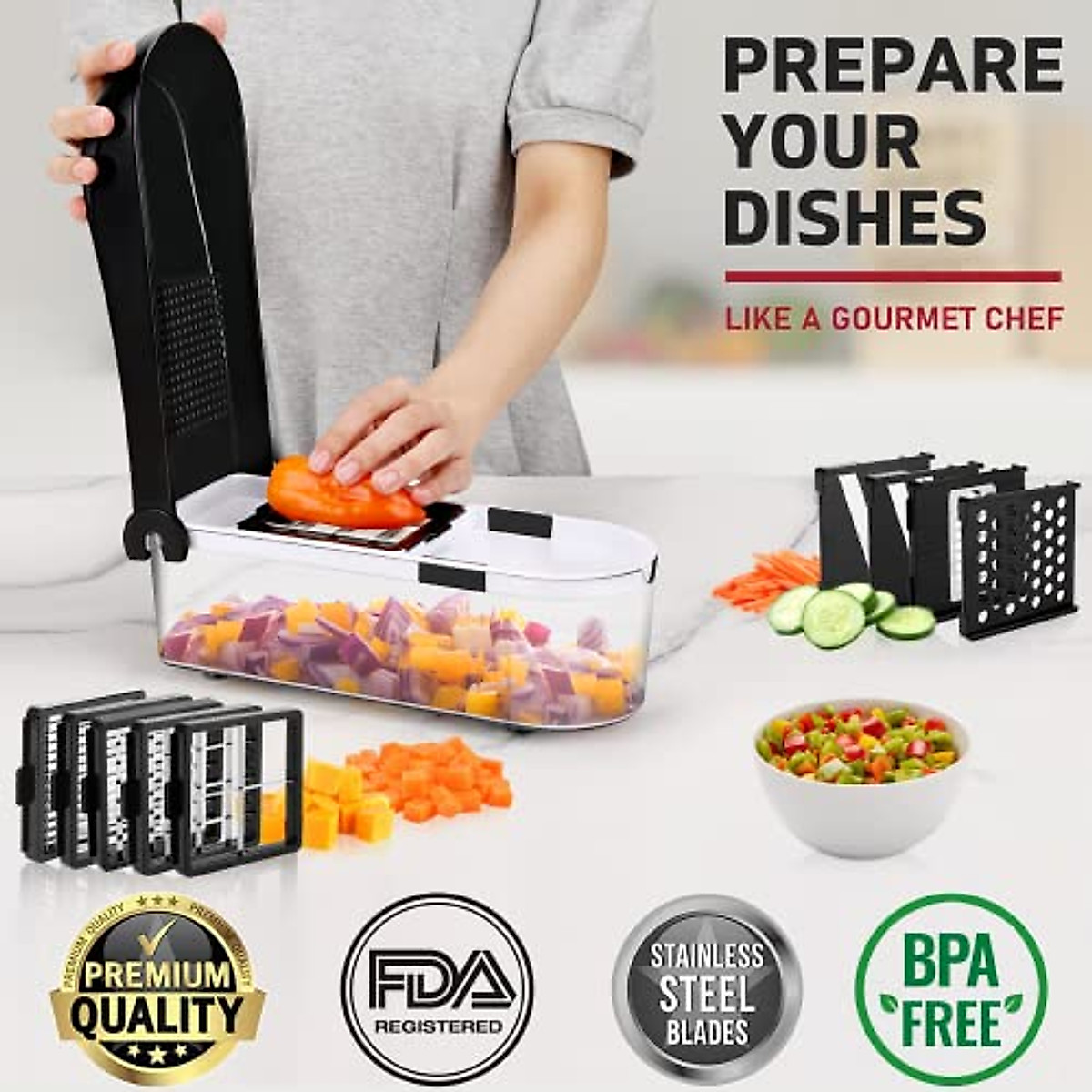 Vegetable Chopper 9 in 1 Multifunctional Food Dicer, Onion Chopper Vegetable Cutter, Veggie Chopper with Container, Mandoline Slicer for Kitchen, Carrot Grater Shredder, Kitchen Gadgets
