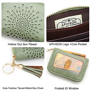 APHISON RFID Credit Card Holder Zipper Card Case Keychain Small Wallet for Women 1927 GREEN