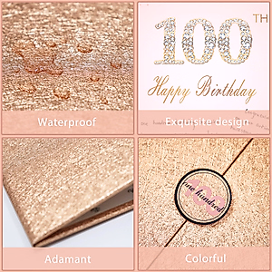 Crenics Rose Gold 100th Birthday Decorations, Creative 100th Birthday Guest Sign in Book Alternative, 100th Birthday Signature Book 12" x 18", Great 100 Years Old Birthday Gifts for Women