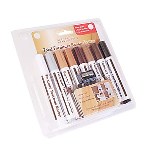 DEWEL Furniture Markers Touch Up, Upgrade Wood Furniture Repair Kit, Premium Wood Scratch Repair Markers and Wax Sticks for Wood Stains Scratches Hardwood Wooden Floor Tables, Set of 17