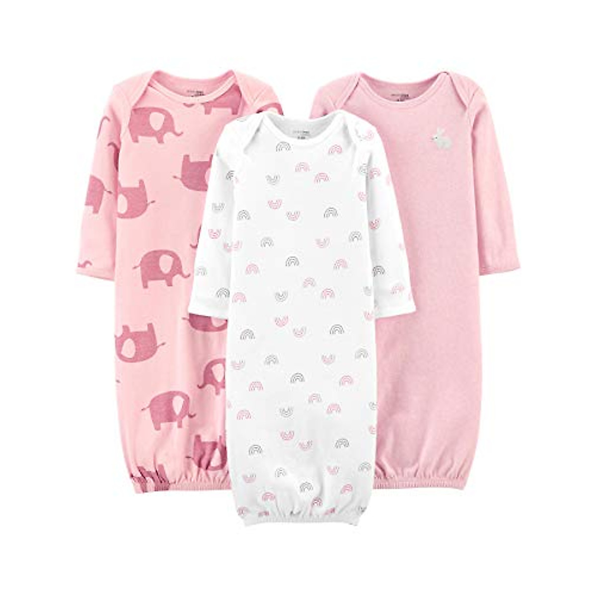 Simple Joys by Carter's Baby Girls' Cotton Sleeper Gown, Pack of 3, Light Pink/White, Elephants, 0-3 Months