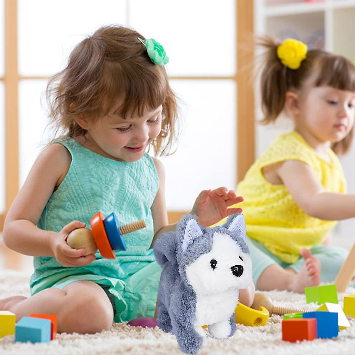 WorWoder Plush Husky Dog Toy Puppy Electronic Interactive Pet Dog - Walking, Barking, Tail Wagging, Stretching Companion Animal for Kids (Husky Dog)