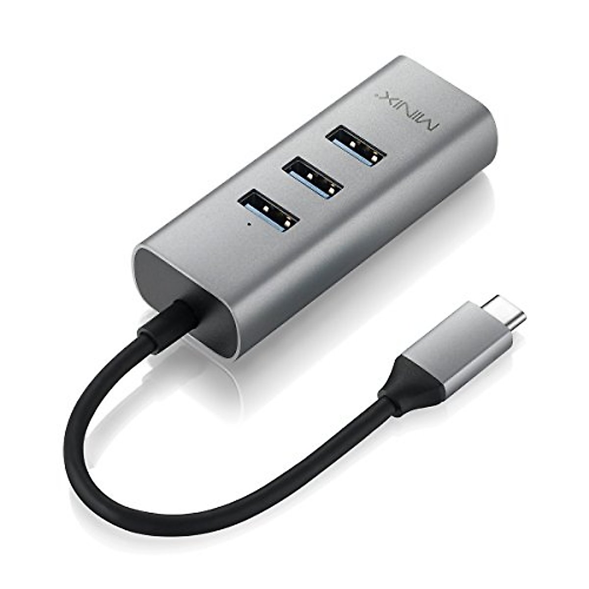 MINIX NEO-C-UEGR, Aluminium USB-C to 3-Port USB 3.0 and Gigabit Ethernet Adapter - for Windows, Mac and Chrome OS, Grey