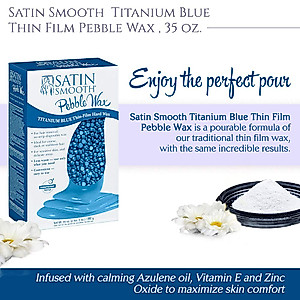 Satin Smooth Titanium Blue Hard Wax with Azulene Oil & Vitamin E, Thin Film Pebble Wax for Coarse Hair, Brazilian Bikini Waxing, Ideal for Sensitive Skin, Hair Removal Wax, 35oz