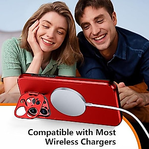 HAMBNAG Magnetic Case for iPhone 13 Pro Max Compatible with MagSafe,[2 Layer Military Grade Structure Protection][Built-in Camera Ring Stand] Cover for iPhone 13 Pro Max 6.7 Inch,Red