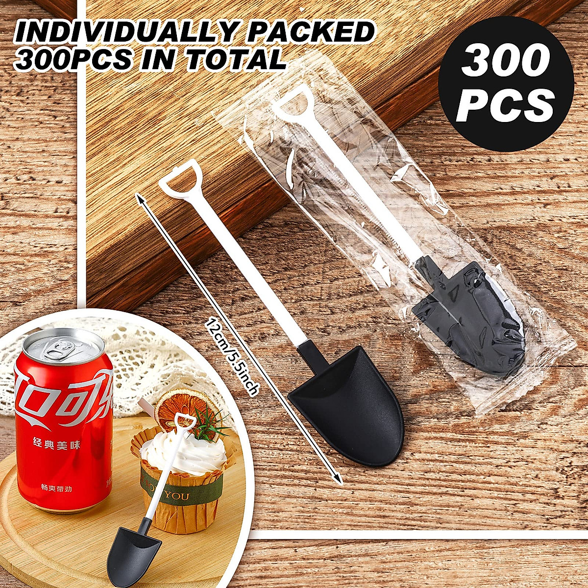 300 Pack Mini Plastic Shovel Spoons Set Construction Birthday Party Supplies Small Individual Packing Novelty Disposable Shovel Shape Dessert Spoons for Desserts Ice Cream Birthday Party Gift