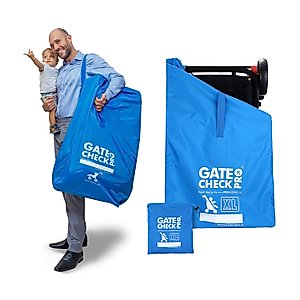 Gate Check PRO XL Double Stroller Bag for Airplane Travel | Extra Large & Ultra Durable Cover | Padded Adjustable Backpack Shoulder Straps | Easy Carrying - Blue