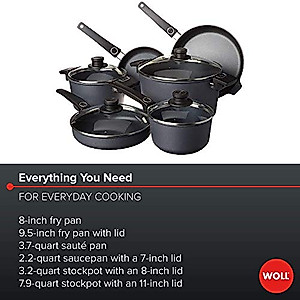Woll Diamond Lite/Plus Diamond Reinforced Nonstick Scratch Resistant Cast Aluminum Induction Ready Cookware Set, 10-Piece