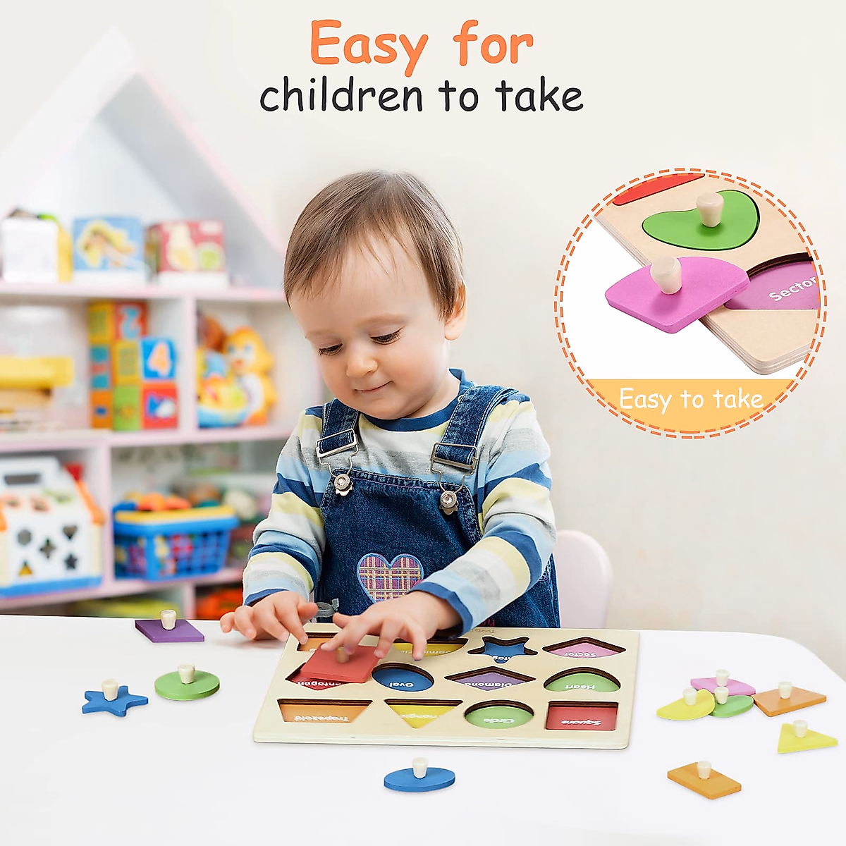 NUGZIX Wood Toddler Puzzles Ages 1-3 First Shapes Jumbo Knob Wooden Peg Puzzles for Baby Montessori Educational Learning Puzzle Geometric Shape Sorting Toy