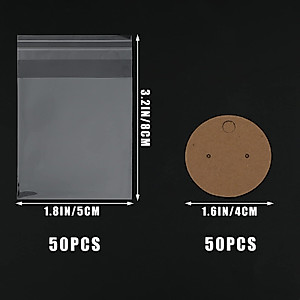 SAVITA 50 Pieces Paper Stud Earrings with 50 Bags Self-Adhesive Ear Studs Cards for DIY Earring Jewellery Display (Brown)