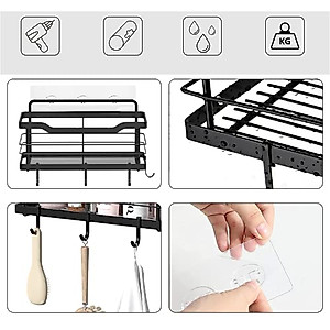 Carwiner Shower Shelf Deep Caddy 3-Pack Basket with 10 Hooks & Soap Dish Holder, SUS304 Stainless Steel Bathroom Caddy Organizer Rack Adhesive Shampoo Holder Wall Mounted No Drilling