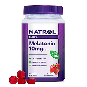 Natrol 10mg Melatonin Gummies, Sleep Support for Adults, Melatonin Supplements for Sleeping, 140 Strawberry-Flavored Gummies, 70 Day Supply