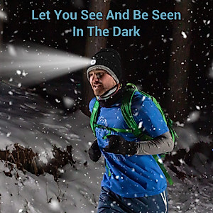 Rechargeable LED Beanie Hat with Headlamp - Winter Running Camping Gifts for Men Women Kids