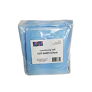 ROLLEE POLLEE Cot Sheet 6-Pack with Elastic Loops for Extra Security, 23" x 52" Standard Size, Super Soft and Durable Microfiber, Perfect for Preschool and Daycare (Blue, 6-Pack)