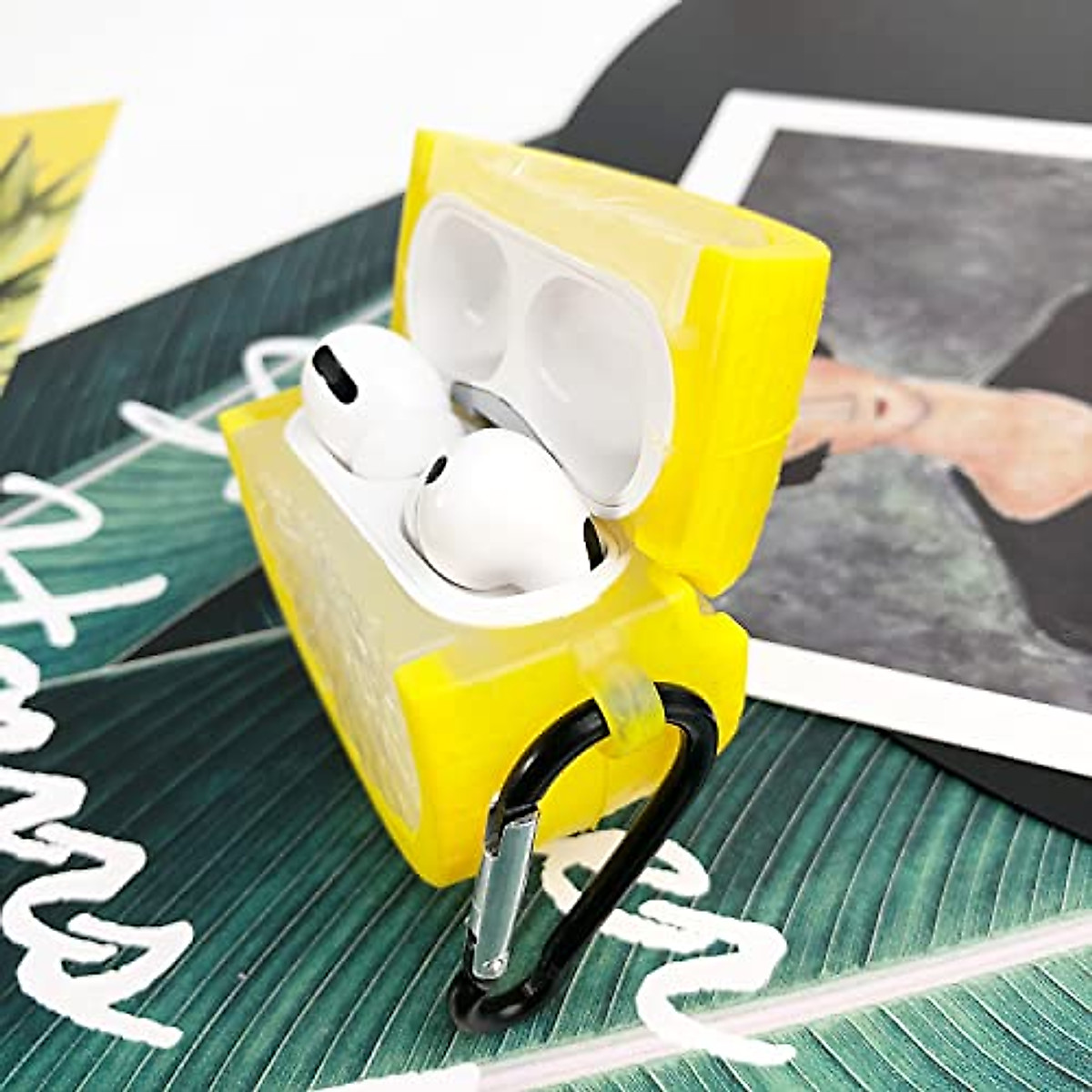 QIXIU for AirPods Pro Case Cover with Keychain,Full Protective Accessories for Women Girl with Apple 2022 Latest AirPods Pro Case,Lemon Design Wireless Charging Headset Accessories