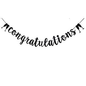 Congratulations Black Banner, Celebrating Theme Party Sign, Birthday/Wedding/Moving/Graduation/Anniversary/Retirement Party Decorations