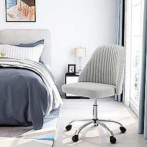 HOMEFLA Home Office Desk Chair, Modern Linen Fabric Chair Adjustable Swivel Task Chair Mid-Back Cute Upholstered Armless Computer Chair with Wheels for Bedroom Studying Room Vanity Room (Light Grey)