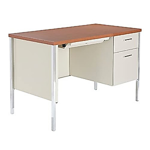 Alera Single Pedestal Steel Desk, Metal Desk, 45-1/4 by 24 by 29-1/2-Inch, Cherry/Putty