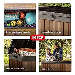 Keter Darwin 150 Gallon Resin Large Deck Box - Organization and Storage for Patio Furniture, Outdoor Cushions, Garden Tools and Pool Toys, Brown & Black